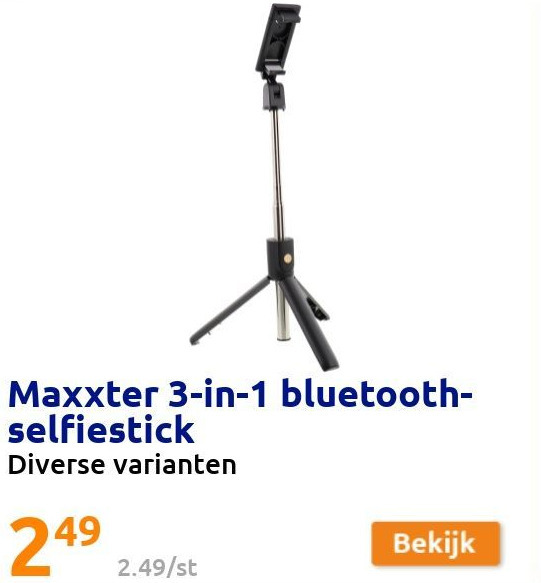 Maxxter 3-in-1 bluetooth-selfiestick aanbieding bij Action