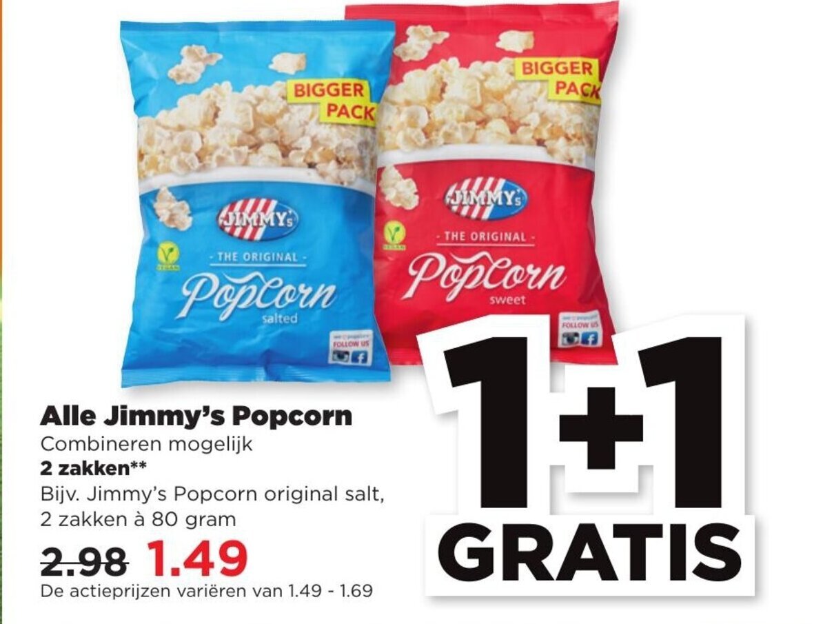 Alle jimmy's popcorn 80 gram aanbieding bij PLUS