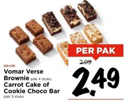 Vomar verse brownie pak 4 stuks. carrot cake of cookie choco bar ...