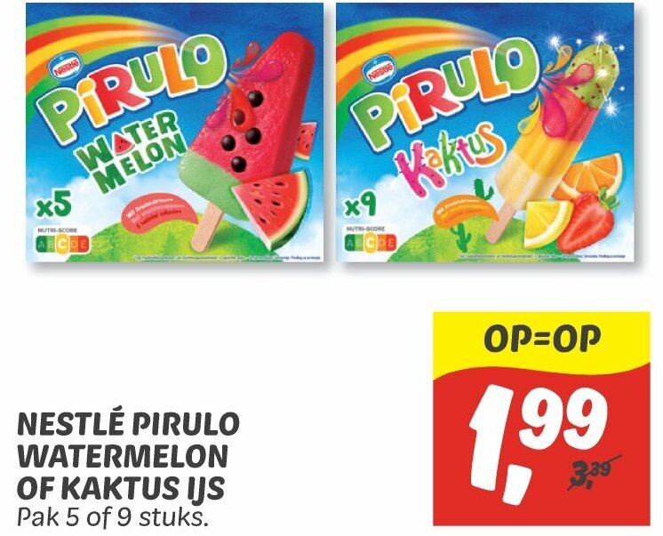 Nestle pirulo watermelon of kaktus ijs 9 stuks aanbieding bij Dekamarkt