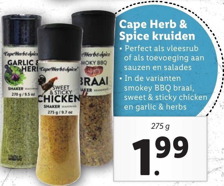 Cape Herb & Spice kruiden 275 g aanbieding bij Lidl