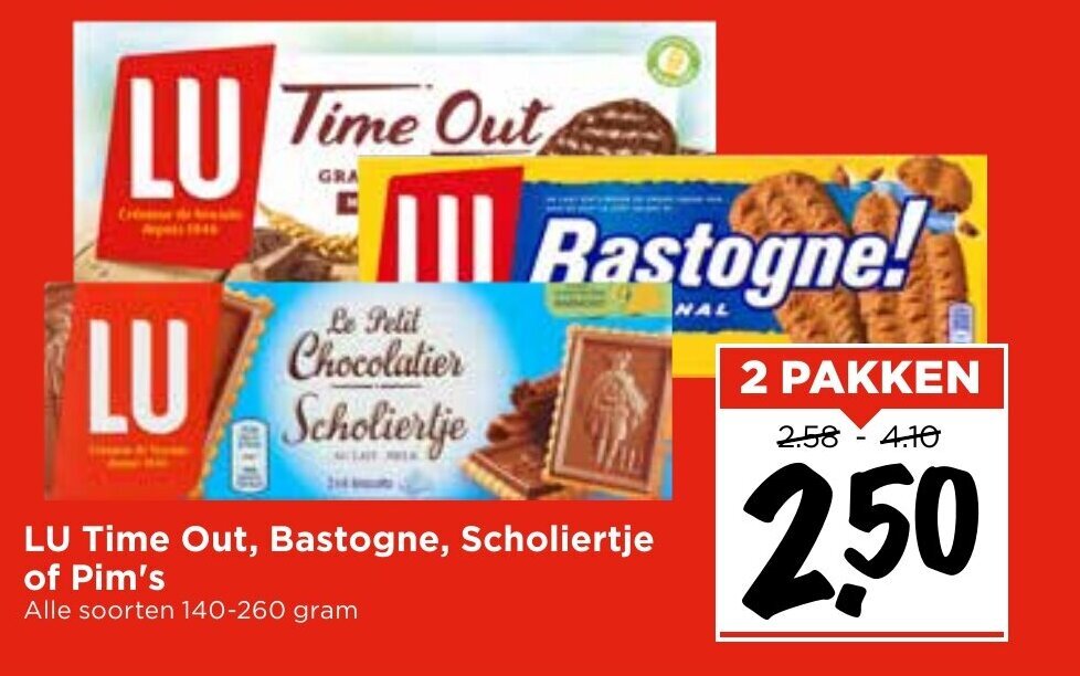 LU time out, bastogne, scholiertje of pim's 140-260g aanbieding bij Vomar