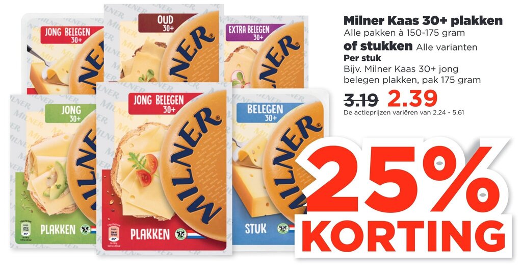 Milner kaas 30+ plakken alle pakken à 150-175 gram of stukken alle ...