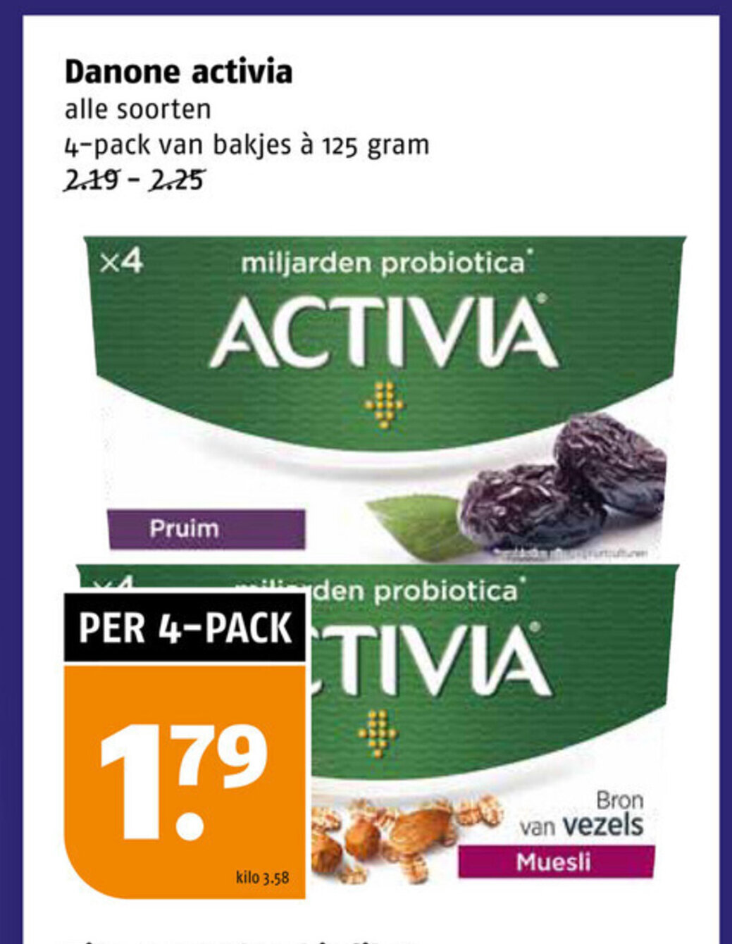Danone activia 4-pack van bakjes a 125 gram aanbieding bij Poiesz