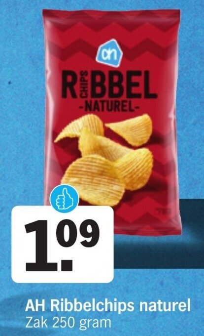 Ribbelchips naturel 250g aanbieding bij Albert Heijn