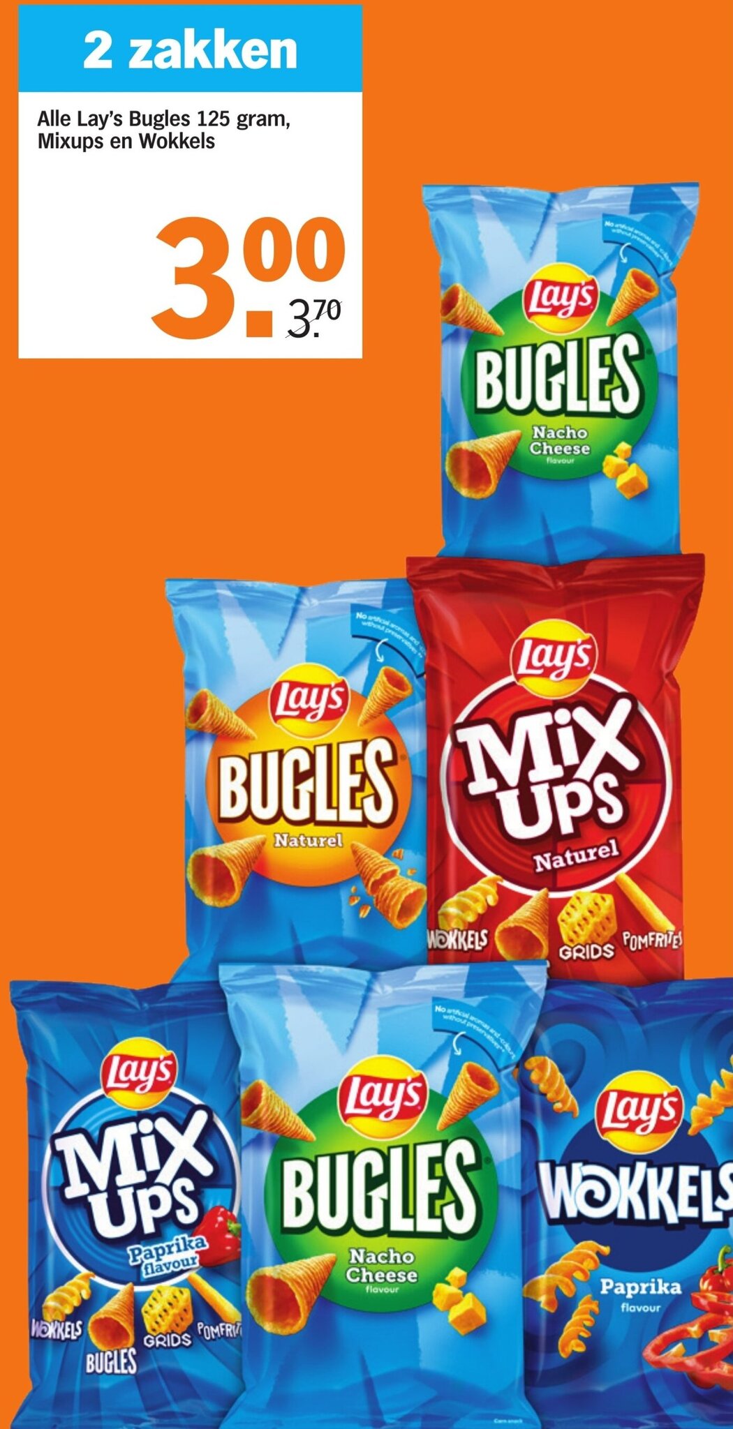 Alle Lay's Bugles 125 gram, Mixups en Wokkels 2 zakken aanbieding bij ...