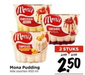 Mona pudding alle soorten 450 ml aanbieding bij Vomar