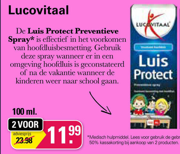 Lucovitaal Luis Protect Preventieve Spray* 100 ml 1+1 Gratis 2 Voor 11 ...