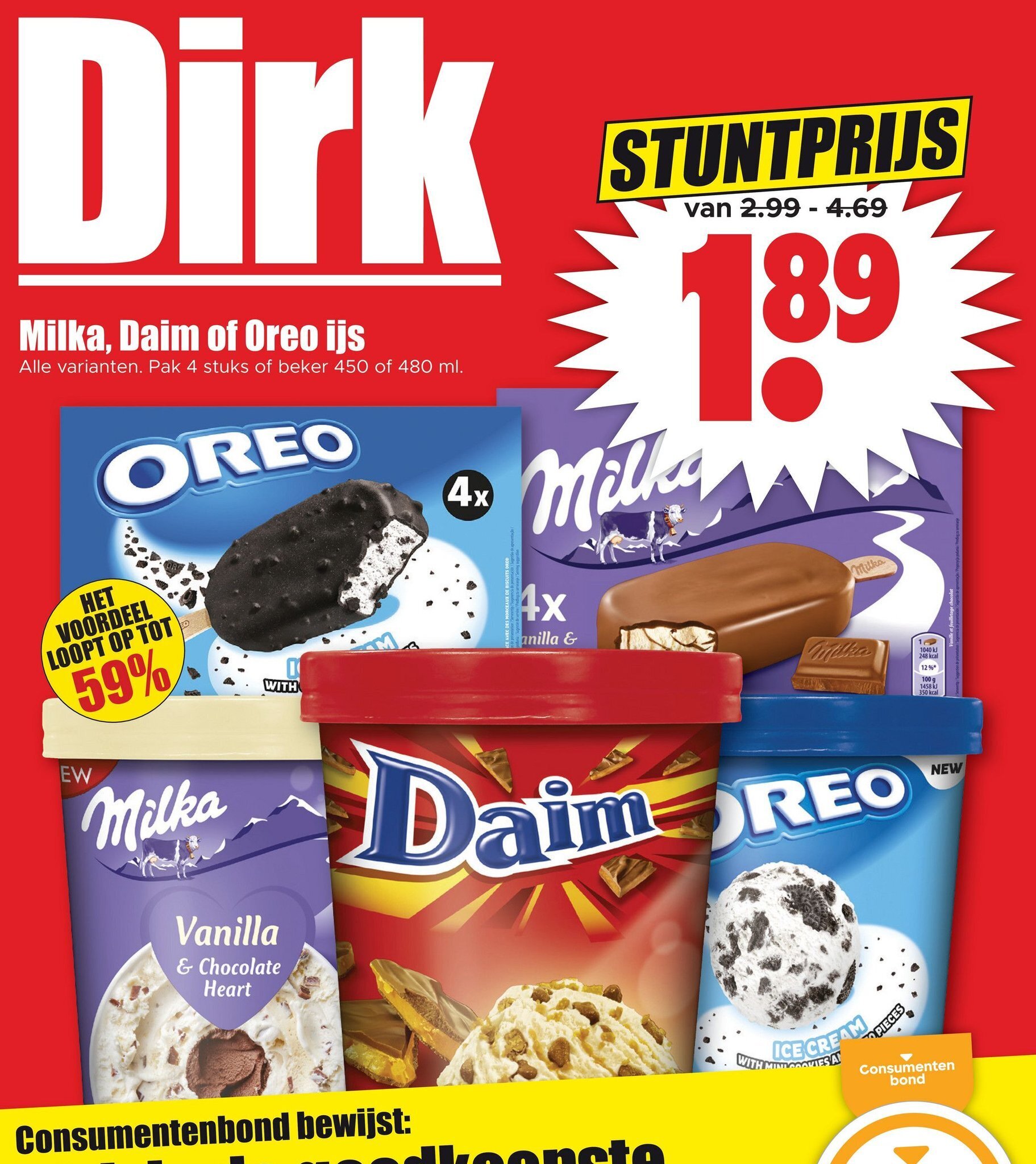 Milka, daim of oreo ijs aanbieding bij Dirk