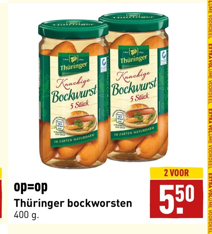 Thuringer bockworsten 400 g aanbieding bij ALDI