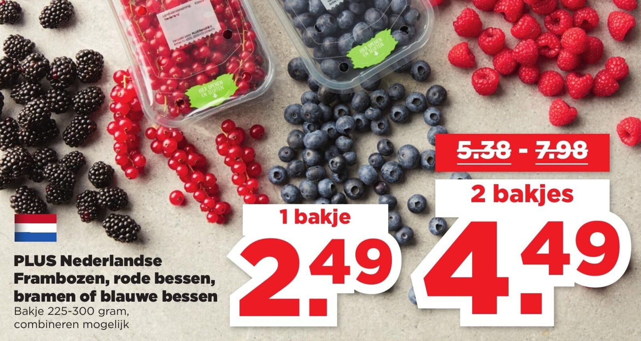 Nederlandse Frambozen, rode bessen, bramen of blauwe bessen 225-300g 2 ...