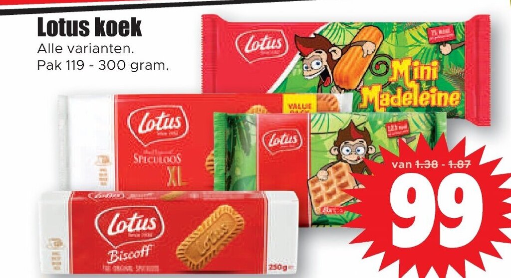 Lotus koek 119-300g aanbieding bij Dirk