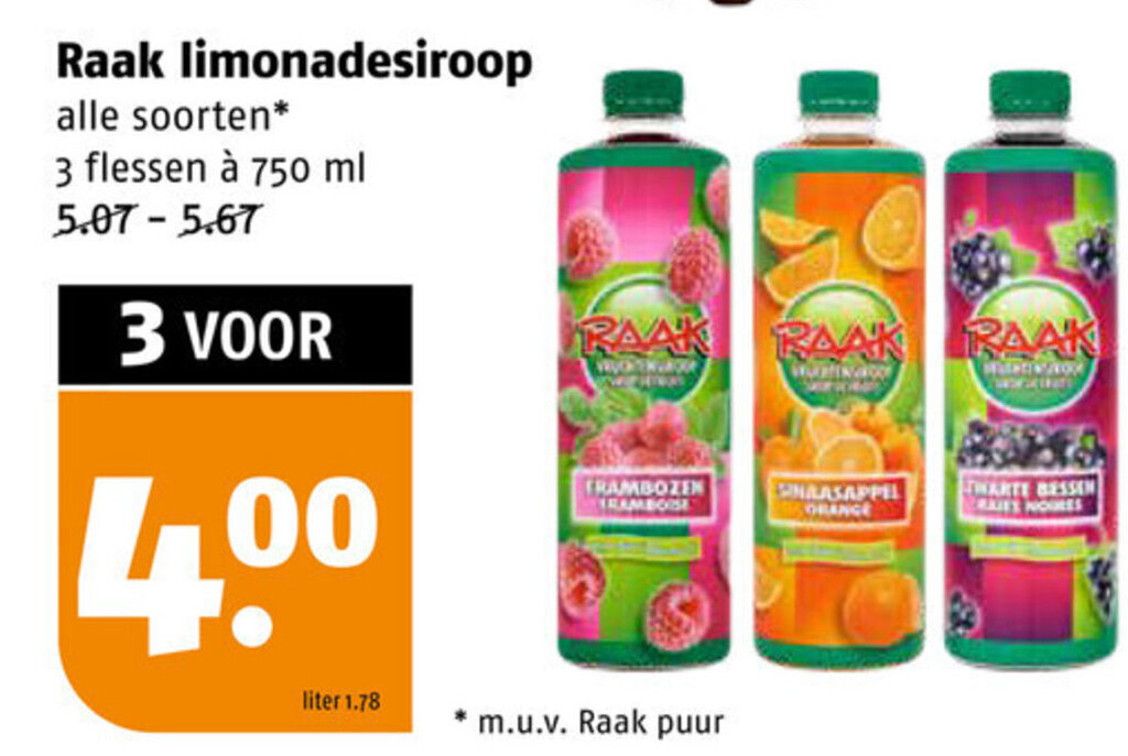 Raak limonadesiroop 750ml aanbieding bij Poiesz