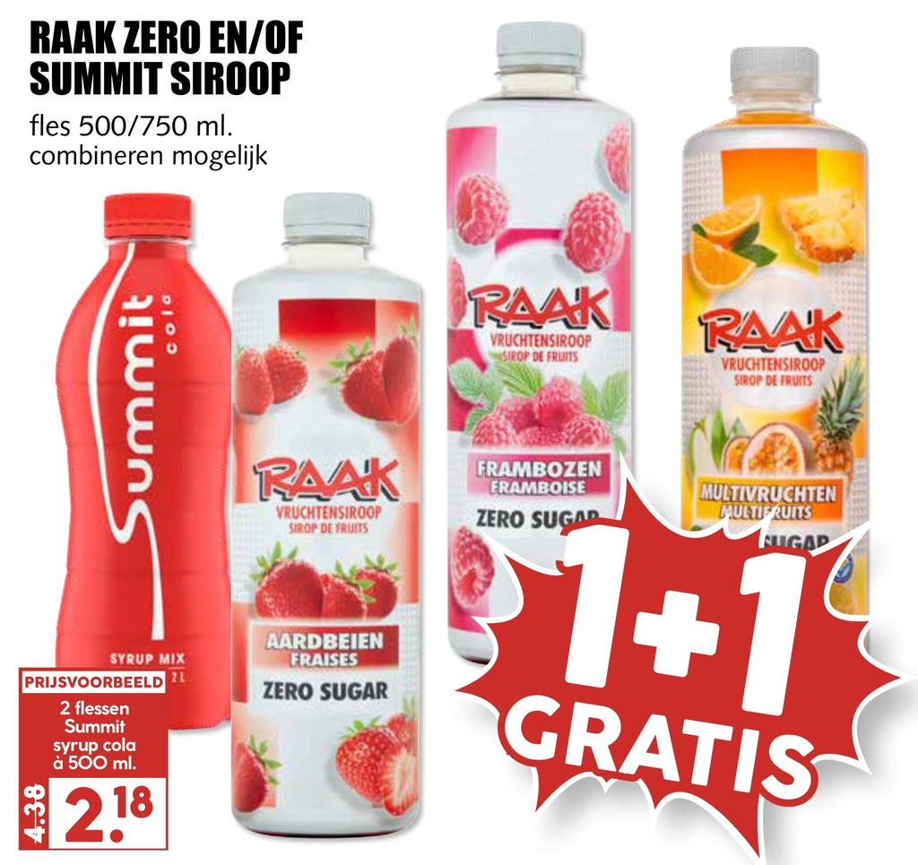 Raak zero en/of summit siroop 1+1 GRATIS aanbieding bij MCD Supermarkt
