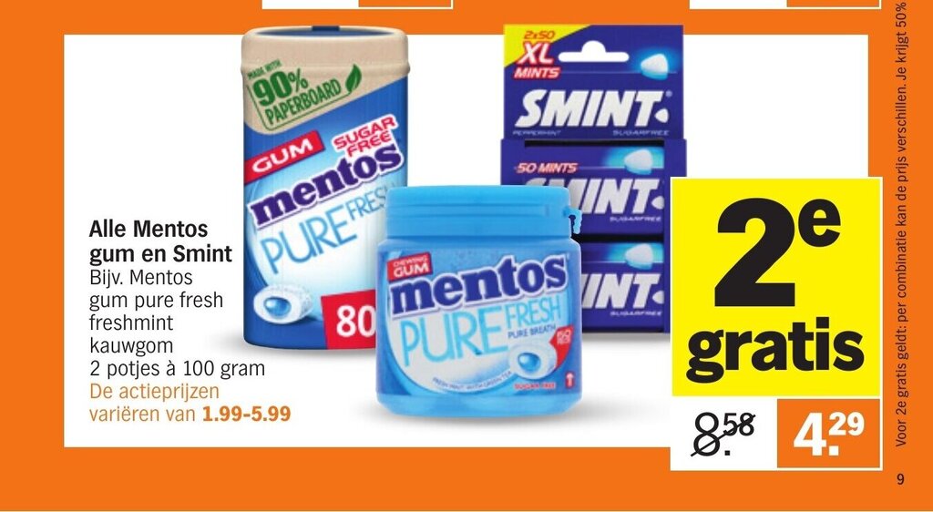 Alle Mentos gum en Smint 2 potjes a 100 gram aanbieding bij Albert Heijn