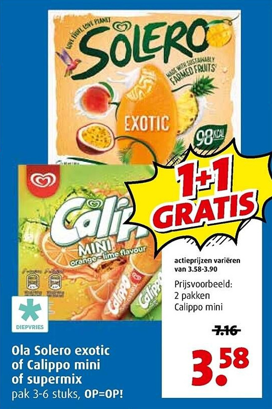 Ola solero exotic of calippo mini of supermix aanbieding bij Boni