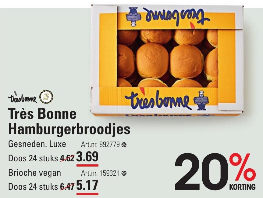Tres Bonne Hamburgerbroodjes 24 stuks aanbieding bij Sligro