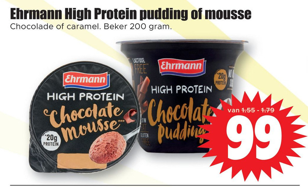 Ehrmann high protein pudding of mousse aanbieding bij Dirk
