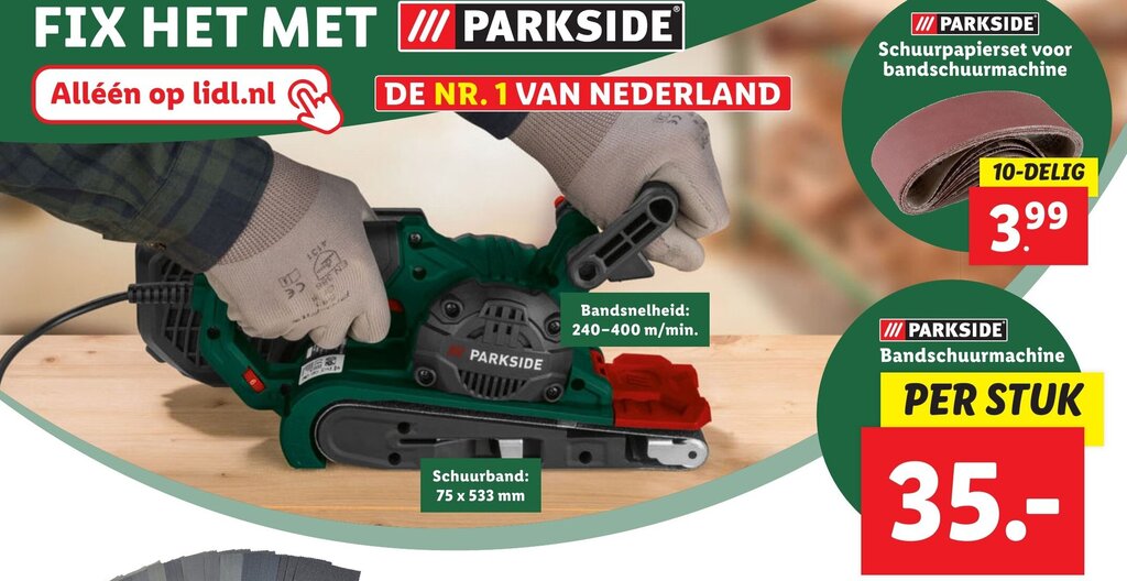 Parkside Bandschuurmachine per stuk aanbieding bij Lidl