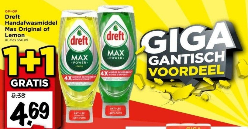 Dreft handafwasmiddel max original of lemon xl-fles 650 ml aanbieding ...