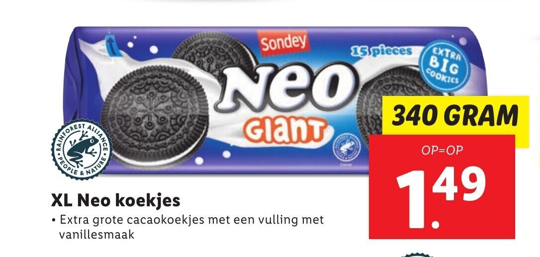 Sondey XL Neo koekjes 340 gram aanbieding bij Lidl