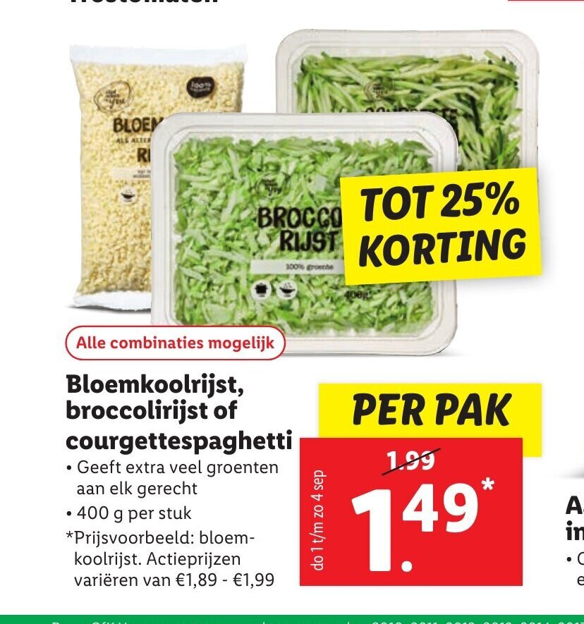 Bloemkoolrijst, broccolirijst of courgettespaghetti aanbieding bij Lidl