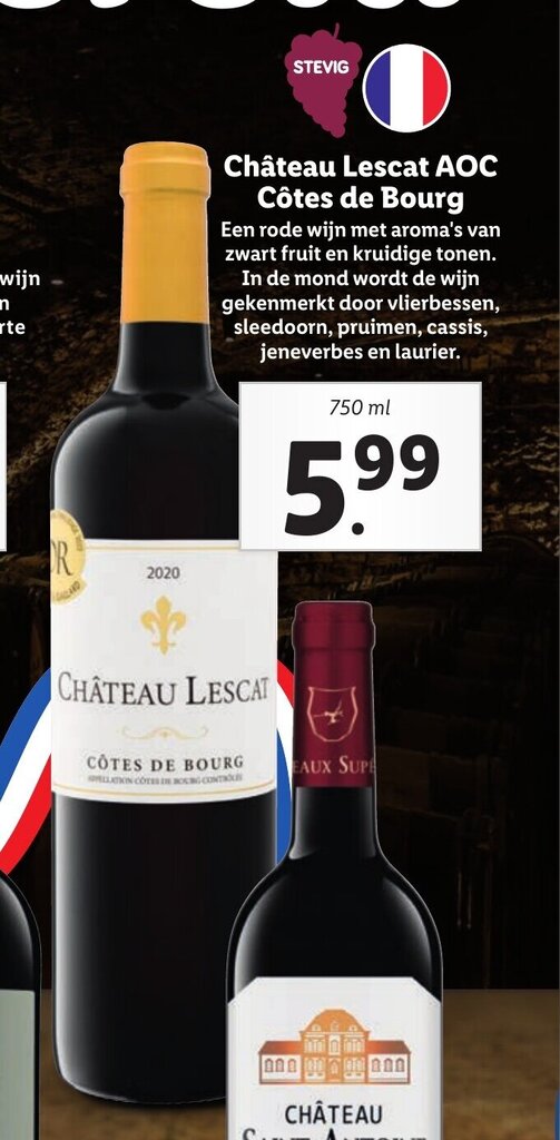 Chateau Lescat AOC Cotes de Bourg 750 ml aanbieding bij Lidl
