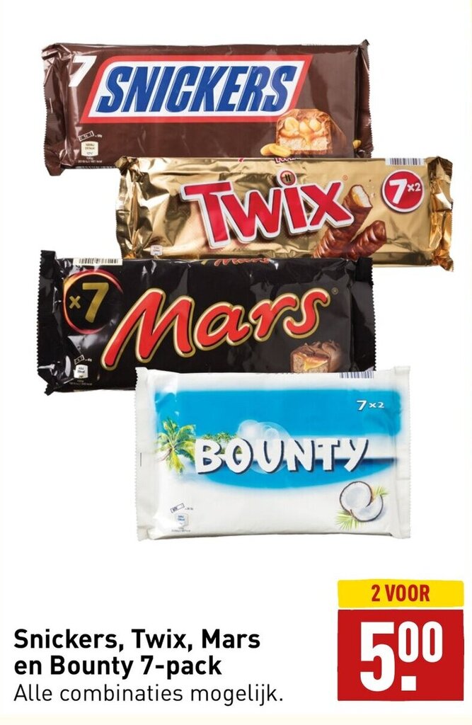 Snickers, twix, mars en bounty 7-pack aanbieding bij ALDI