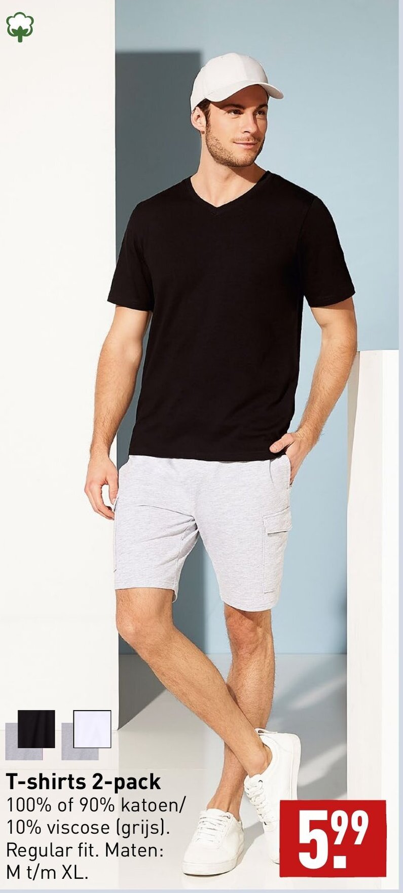 T-shirts 2-pack M t/m XL aanbieding bij ALDI