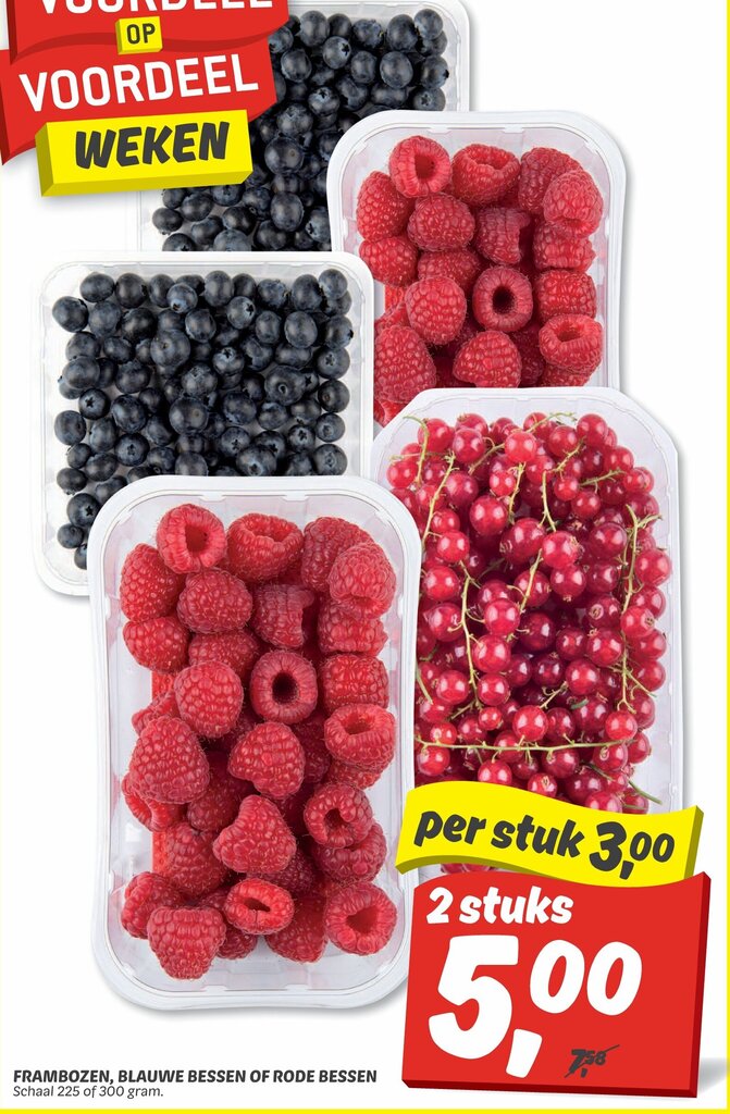 Frambozen, blauwe bessen of rode bessen aanbieding bij Dekamarkt