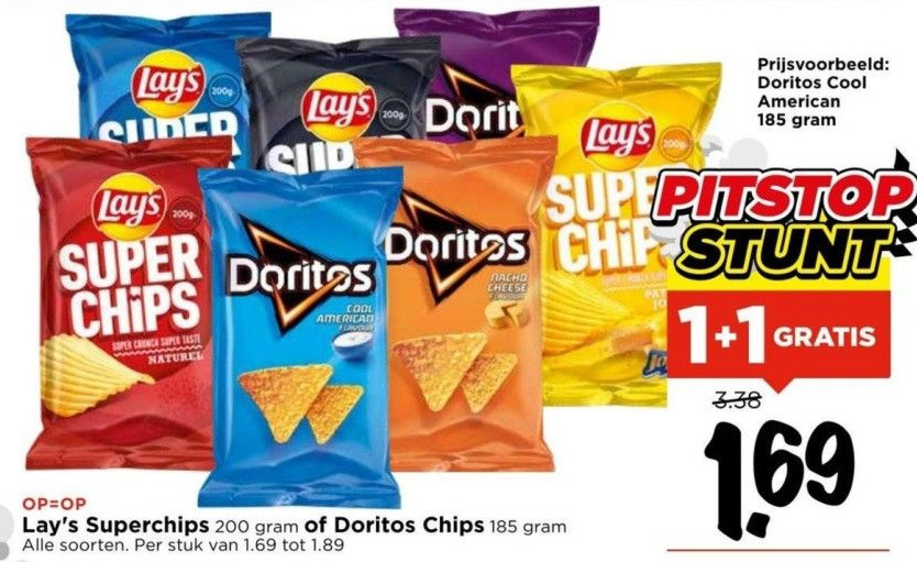 Lay's superchips 200 gram of doritos chips 185 gram aanbieding bij ...
