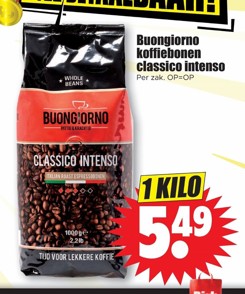 Buongiorno koffiebonen classico intenso 1 kilo aanbieding bij Dirk
