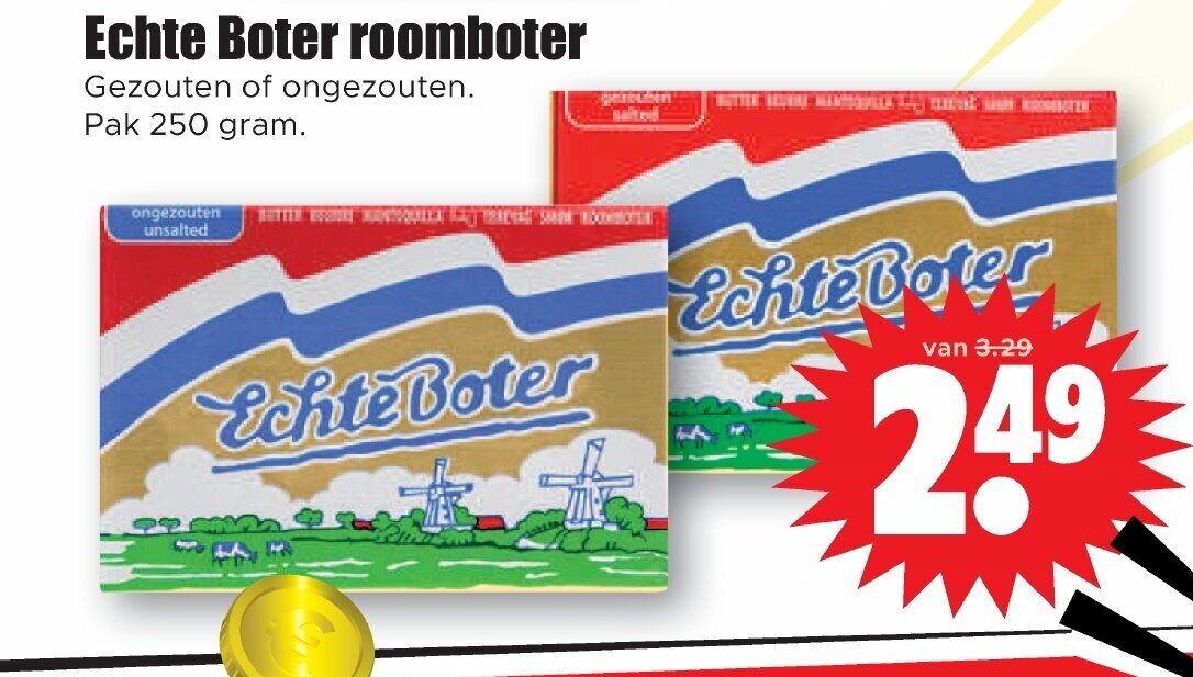 Echte Boter roomboter 250 gram aanbieding bij Dirk