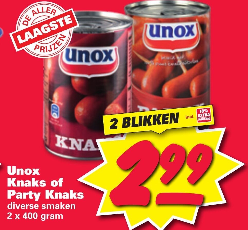Unox Knaks of Party Knaks 2x400 gram aanbieding bij Nettorama