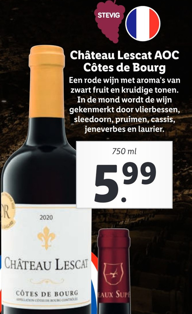 Château lescat aoc côtes de bourg aanbieding bij Lidl