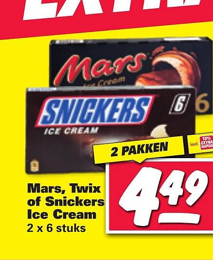 Mars, twix of snickers ice cream aanbieding bij Nettorama