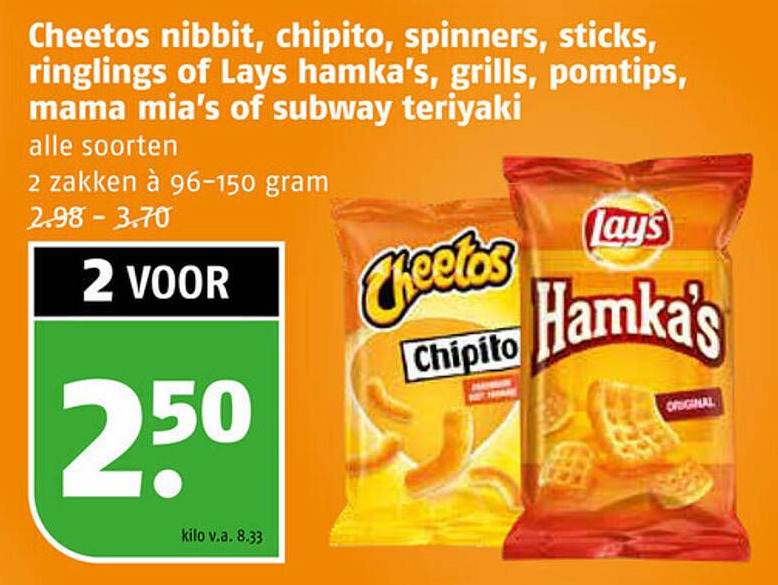 Cheetos nibbit, chipito, spinners, sticks, ringlings of lays hamka's ...