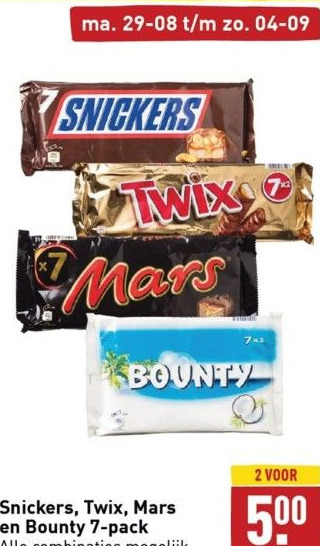 Snickers, twix, mars en bounty 7-pack aanbieding bij ALDI