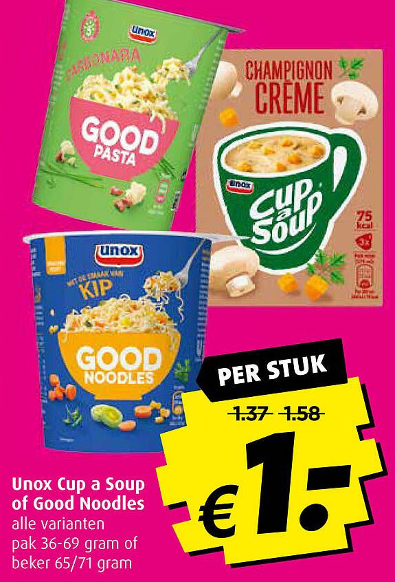 Unox cup a soup of good noodles aanbieding bij Boni