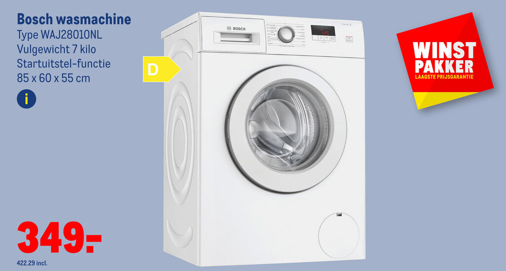 Bosch wasmachine WAJ28010NL 85x60x55 cm aanbieding bij Makro