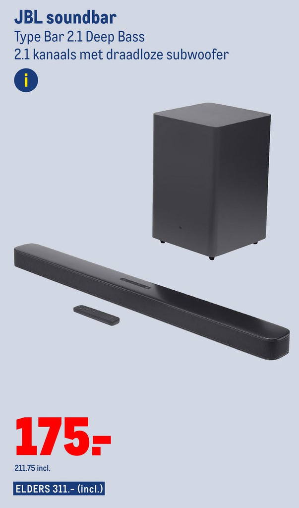 Jbl soundbar type bar 2.1 deep bass aanbieding bij Makro