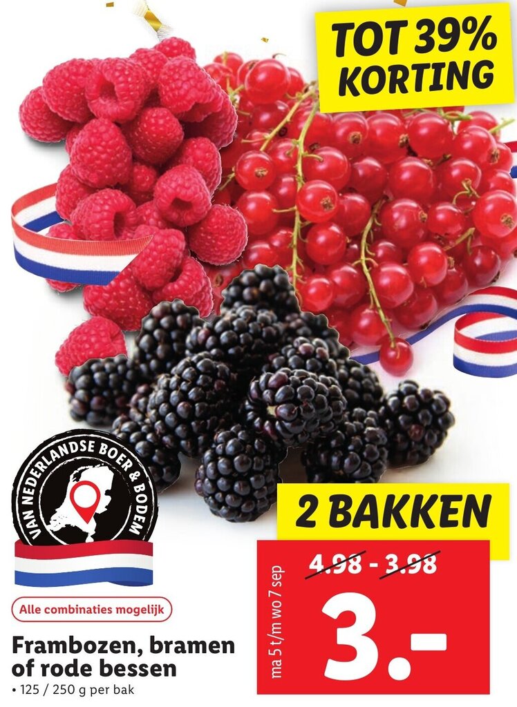 Frambozen, bramen of rode bessen 125g aanbieding bij Lidl