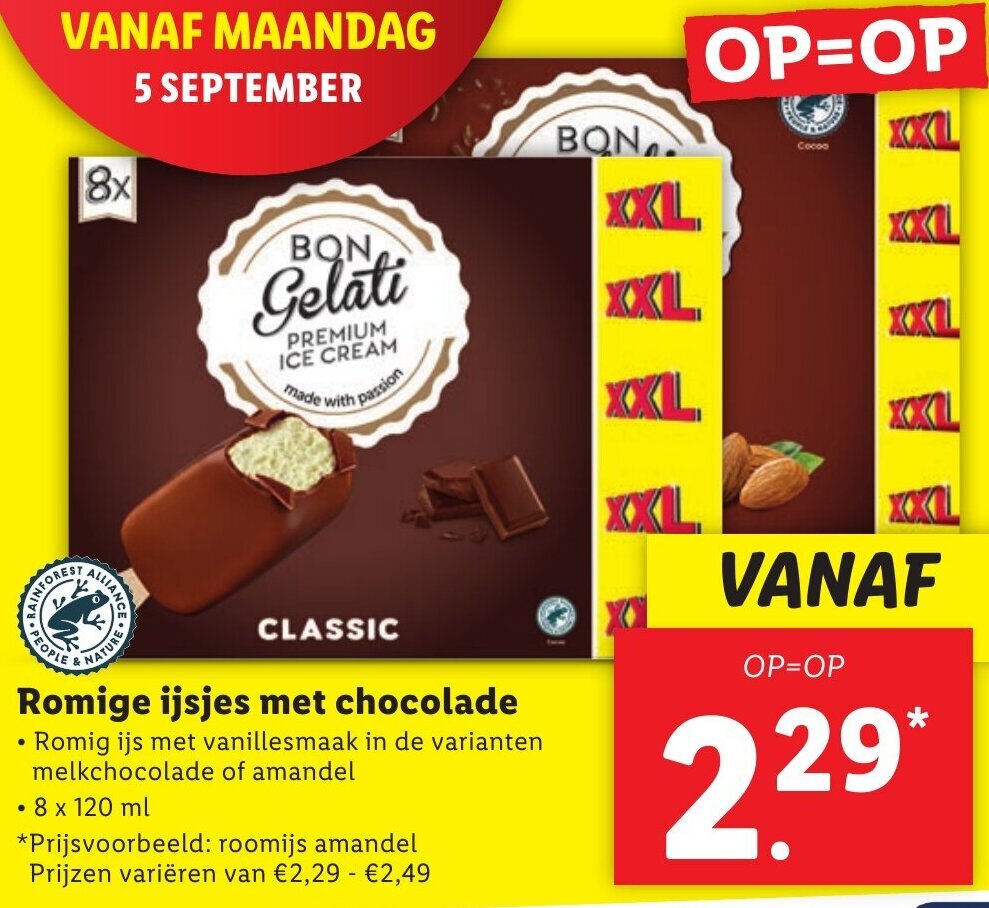 Romige ijsjes met chocolade 8x120ml aanbieding bij Lidl
