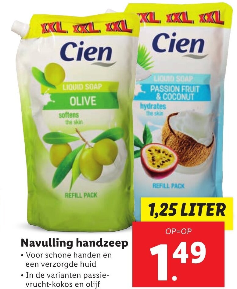 Navulling handzeep 1.25L aanbieding bij Lidl