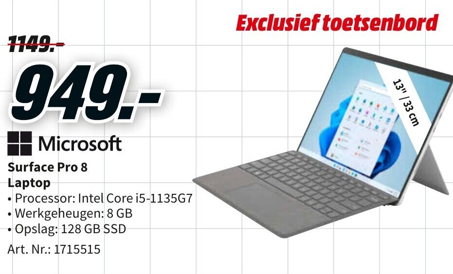 Microsoft Surface Pro 8 Laptop aanbieding bij MediaMarkt