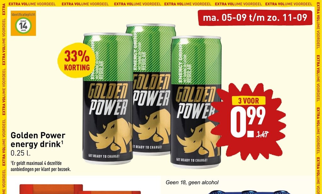 Golden Power energy drink 0,25 L 3 stuks aanbieding bij ALDI