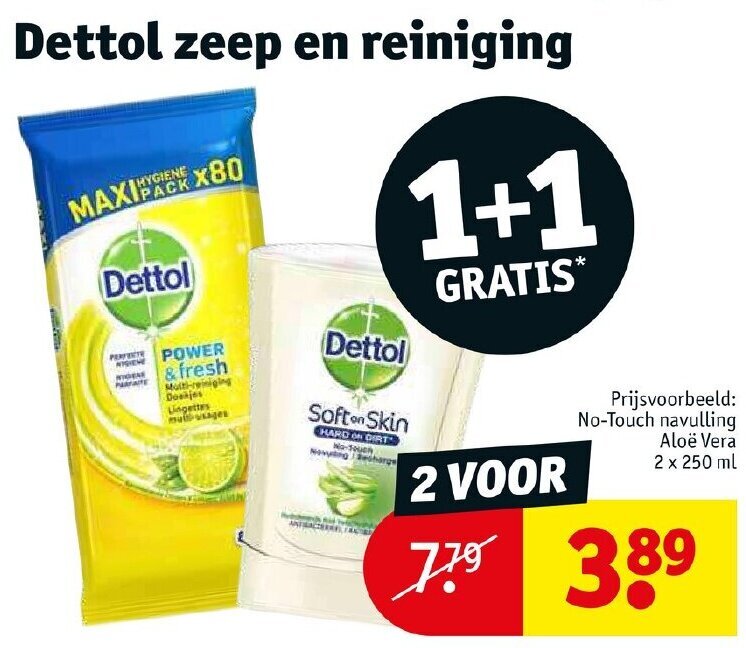 Dettol zeep en reiniging 1+1 gratis aanbieding bij Kruidvat
