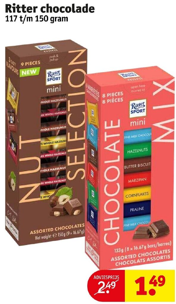 Ritter chocolade 117 t/m 150g aanbieding bij Kruidvat