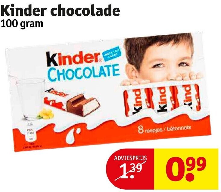 Kinder chocolade 100g aanbieding bij Kruidvat