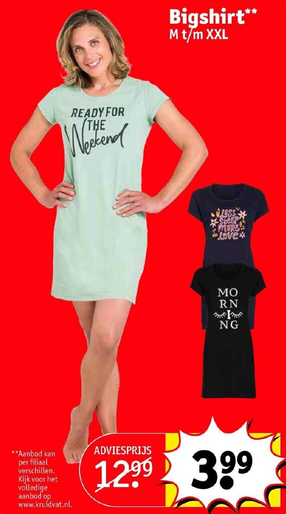 Bigshirt M t/m XXL aanbieding bij Kruidvat